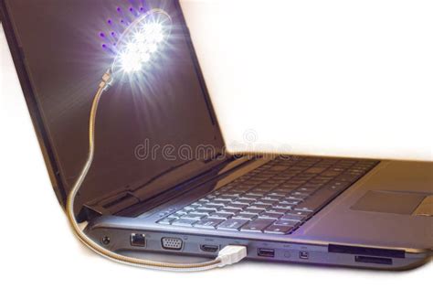 LED USB Lamp Connected To Laptop And Looking At Coffee Cup Concept Of Alive Usb Lamp Black