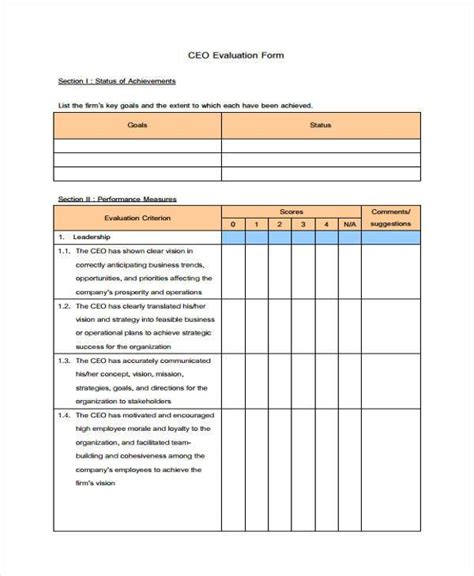 Ceo Performance Evaluation Template