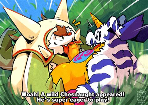 Rule 34 Animal Skin Anthro Balls Bandai Namco Belly Blush Chesnaught