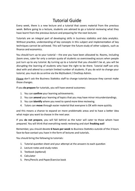 T4 In Week 5 Week 5 Tutorial 4 Summary Tutorial Guide Every Week There Is A New Lecture And