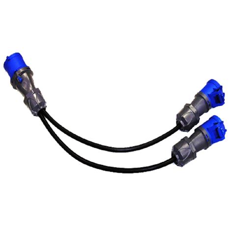 Power Lead 1x Male 32amp Commando Plug 2x 32a Commando Sockets Splitter Black L 0 5mtr Rating Ip44
