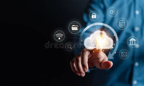 Businessman Touching Cloud Computing To Download And Loading Data Information And Upload On