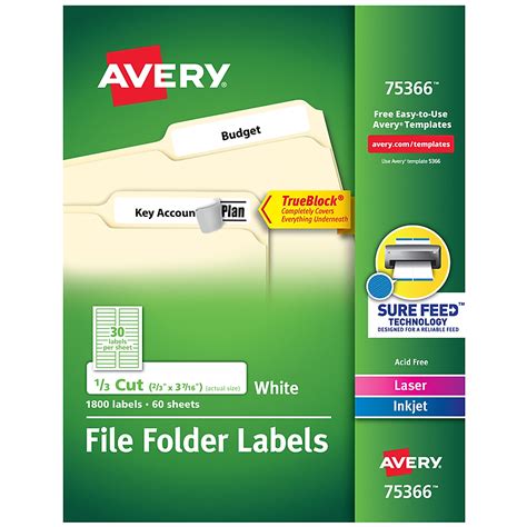 Avery Laserinkjet File Folder Labels 23 X 3 716 White 30sheet