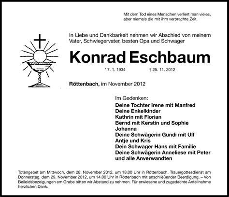 Traueranzeigen Von Konrad Eschbaum Trauer Nn De