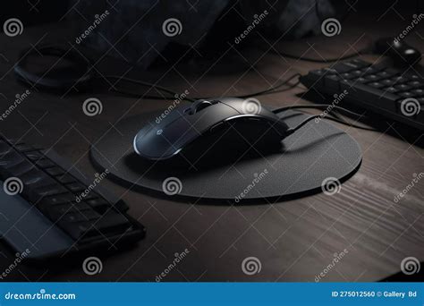 A Black Computer Mouse On A Black Mouse Pad On Dark Background Stock Illustration Illustration