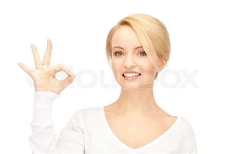 Bright Picture Of Lovely Teenage Girl Showing Ok Sign Stock Image