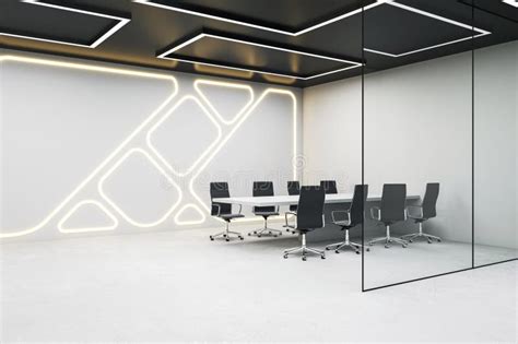 Perspective View Of Light Futuristic Conference Room With Glass