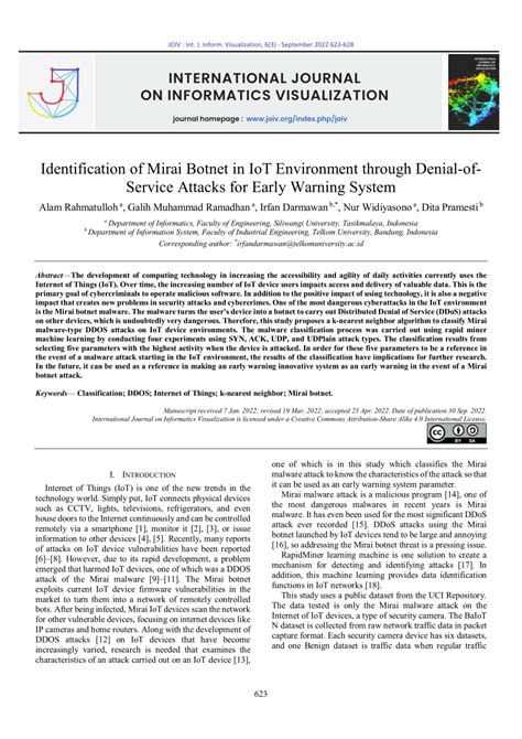Pdf Identification Of Mirai Botnet In Iot Environment Through Denial