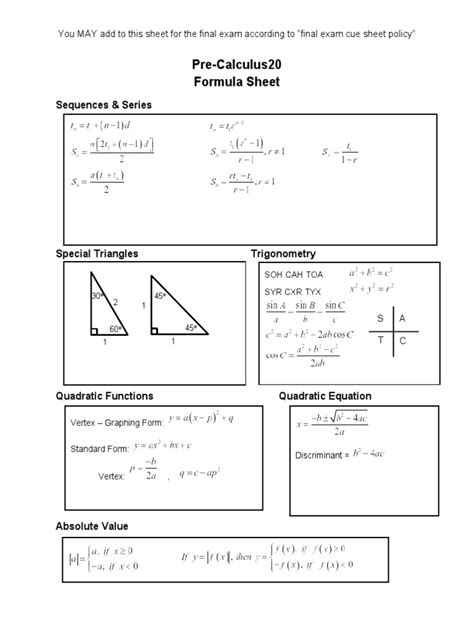 Pre Calc 20 Formula Sheet Maxwell Pdf