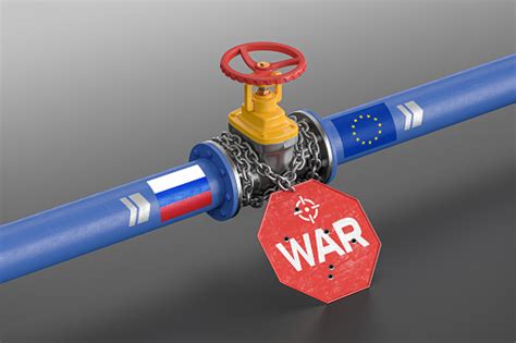 Eu 유럽과 러시아의 석유 및 가스 제재 교착 상태 및 전쟁 압착 가스 파이프는 Lng 금수 조치 위기 및 다가오는 가격 상승을 상징합니다 3d 일러스트레이션 가솔린에 대한