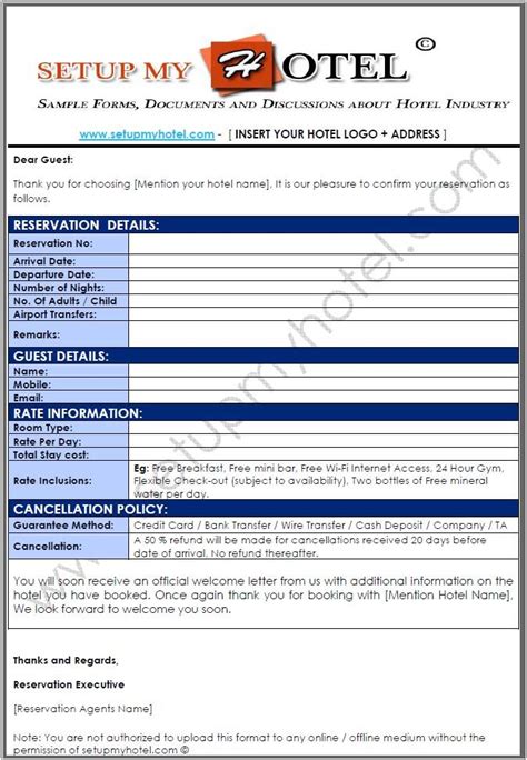 Reservation Confirmation Letter For Hotel Bookings Artofit