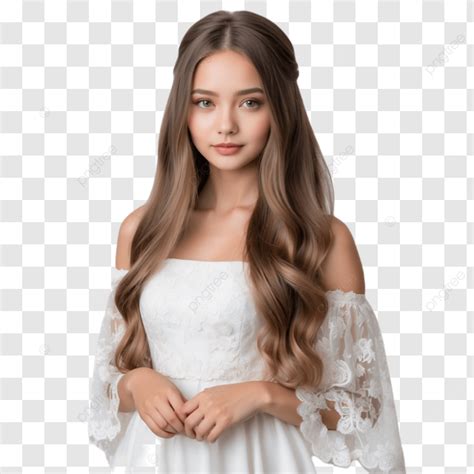 긴 머리에 하얀 드레스 레이스가 바닥에 있는 소녀 긴 머리를 가진 소녀와 바닥에 레이스가 달린 흰색 드레스 여자 Png 일러스트 및 이미지 에 대한 무료 다운로드