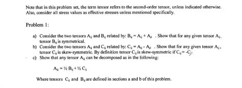 solved note that in this problem set the term tensor refers