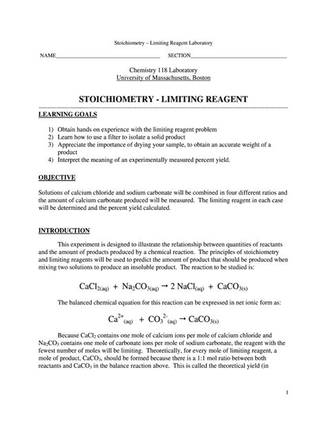 Fillable Online Stoichiometry Limiting Reagent Laboratory Fax Email Print Pdffiller