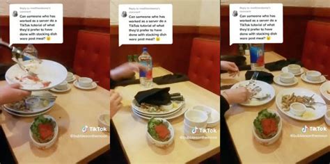 server shows exactly how she wants customers to clean up their tables and stack dishes after