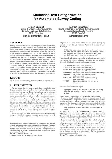 Pdf Multiclass Text Categorization For Automated Survey Coding