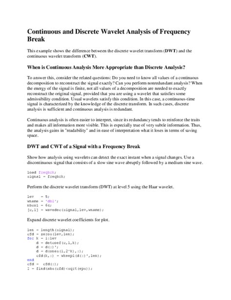 Doc Continuous And Discrete Wavelet Analysis Of Frequency Break