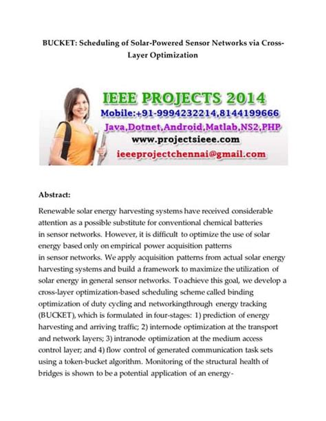 Bucket Scheduling Of Solar Powered Sensor Networks Via Cross Layer