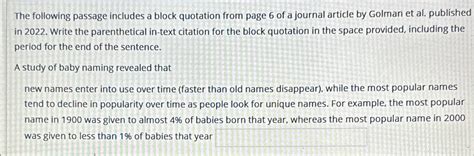Solved The Following Passage Includes A Block Quotation From