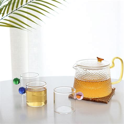 모아담소 손잡이 내열 티 글라스 유리잔 💙 귀여운 원형 컬러 손잡이가 달린 내열 강화 유리컵