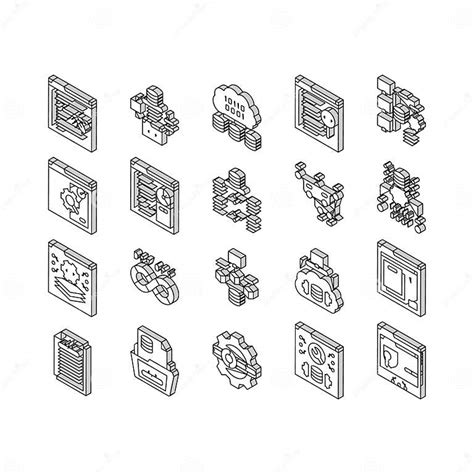 Software Engineer Computer Code Isometric Icons Set Vector Stock Vector