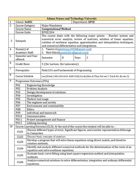 computational method course outline 57176 pdf matrix mathematics