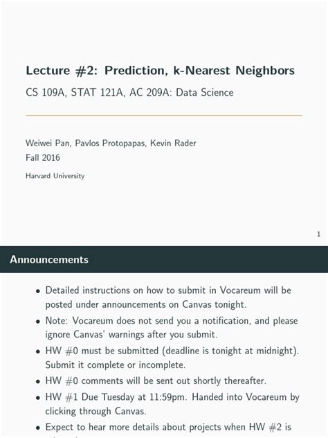 lecture 2 prediction k nearest neighbors cs 109a stat 121a ac 209a data science pdf