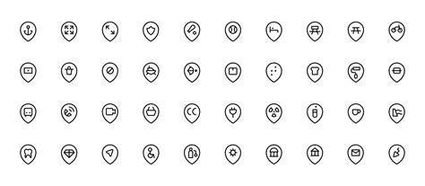 Location Icon Map Pin Place Marker Linear Editable Stroke Line Solid Flat Line Thin Style