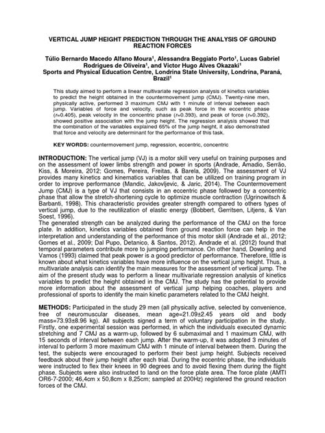 Vertical Jump Height Prediction Through The Analisys Of Ground Reaction Forces Pdf Standard