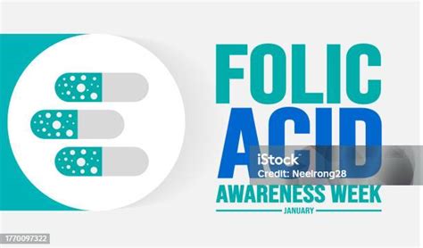 1월은 엽산 인식 주간 배경 템플릿입니다 휴일 개념 배경 배너 플래카드 카드 및 포스터 디자인 템플릿 텍스트 비문 및 표준 색상 벡터 일러스트 레이 션입니다 9월에 대한