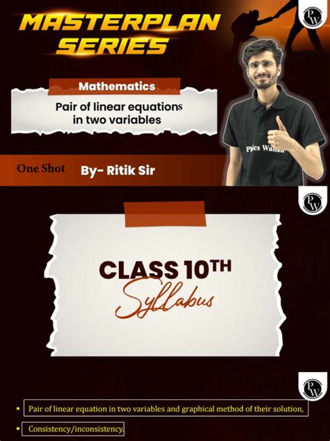 Pair Of Linear Equations In Two Variables Class Notes Chapter Master Plan Series Pdf