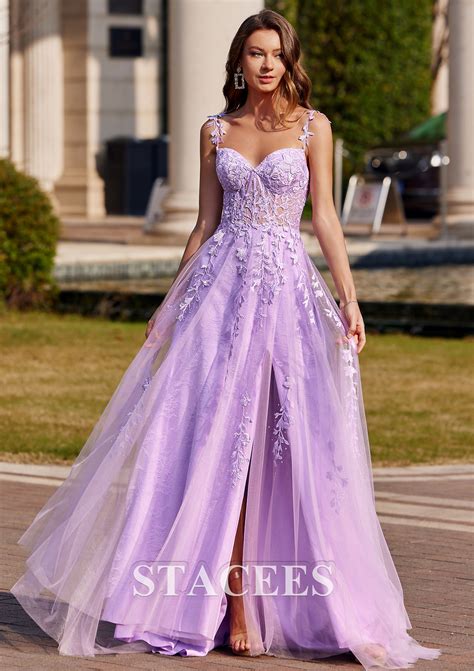 A Line Tulle Prom Dress V Neck Sweep Train With Beading Lace S7526p