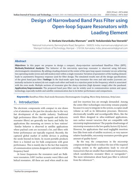 [pdf] design of narrowband band pass filter using open loop square