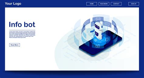 Chatbot Webpage Vector Template With Isometric Illustration Website Interface Design Info Bot