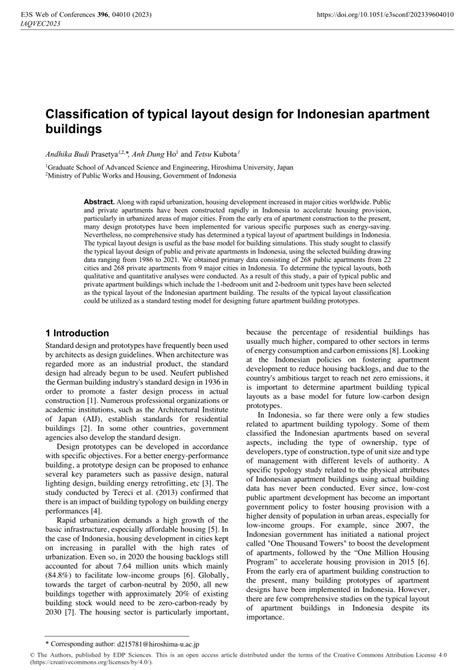 Pdf Classification Of Typical Layout Design For Indonesian Apartment Buildings