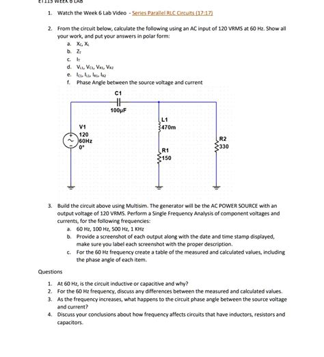 Week 6 Lab 1 Watch The Week 6 Lab Video Series Parallel Rlc Circuits