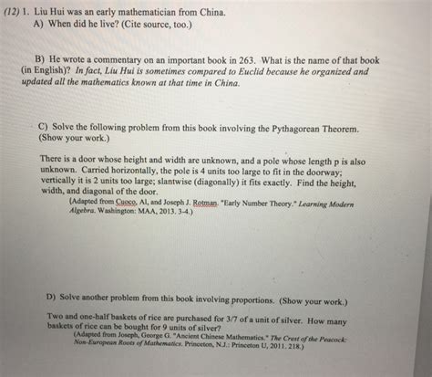 Solved Liu Hui Was An Early Mathematician From China A