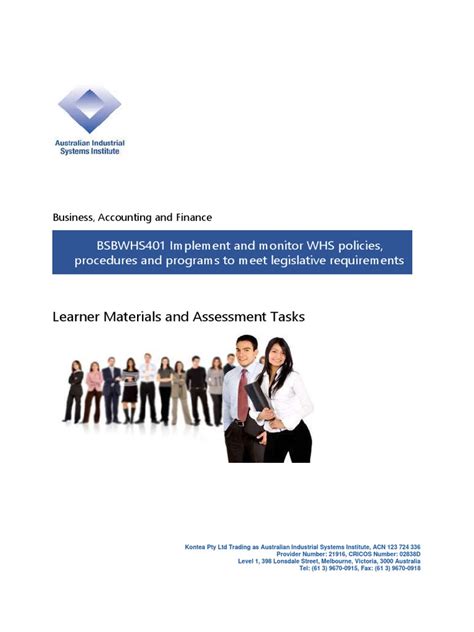 Bsbwhs401 Implement And Monitor Whs Policies Procedures And Programs To Pdf Occupational