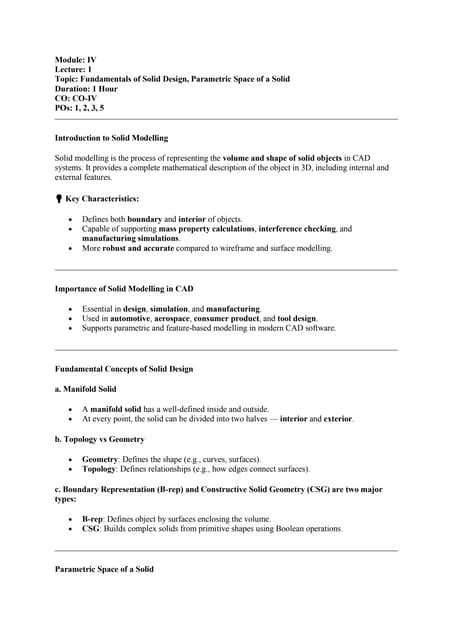 Module Iv Co Iv Fundamental Of Solid Design Parametric Space Of A Solid Surface And Curves