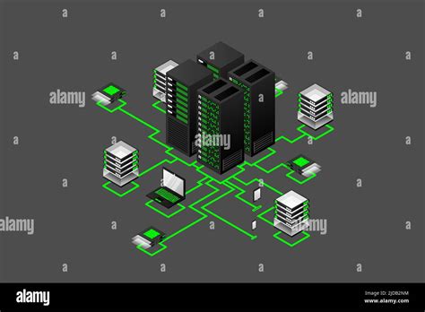 Concept Of Data Network Management Vector Isometric Map With Business Networking Servers