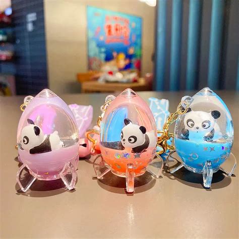 아크릴 로켓 팬더 액체 부동 열쇠 고리 만화 팬더 열쇠 매력 Quicksand 크리 에이 티브 표류 병 반지 Temu Republic Of Korea