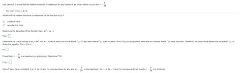 Solved B Use Calculus To Prove That The Relative Minimum Or