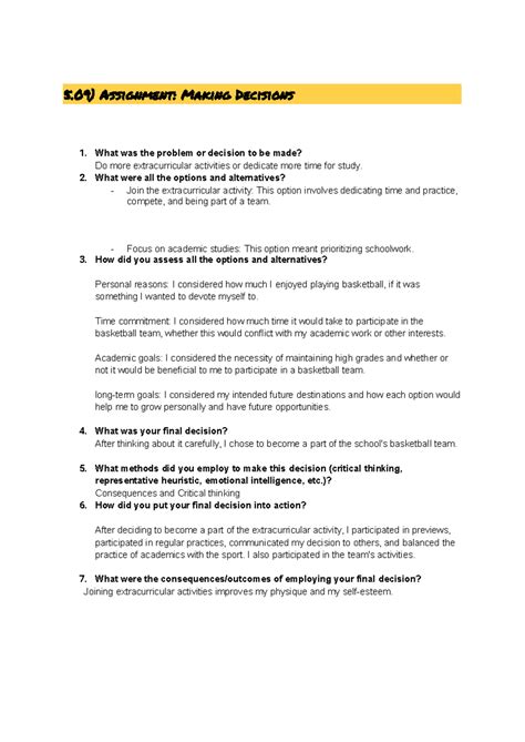 509 Assignment Making Decisions 5 Assignment Making Decisions 1 What Was The Problem Or