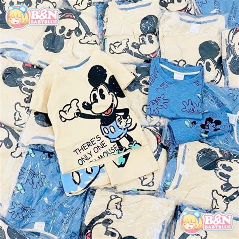 ชุดเซ็ตแฟชั่นเด็กชาย สวมใส่สบายสไตล์ฤดูร้อน พิมพ์ลายเจ้าหนู รหัส M90 มี 2 สี ครีม ฟ้า ไซส์ S M L