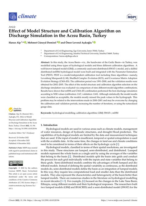 Pdf Effect Of Model Structure And Calibration Algorithm On Discharge