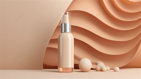 제품 디스플레이 향상 베이지색 종이 롤 배경에 병이 있는 세련된 화장품 포장의 놀라운 3d 렌더링 그림 화장 배경 제품 디스플레이 배경 놀라 배경 이미지 Hd 화장
