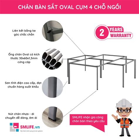 Smlife Chân Bàn Sắt Oval Cụm 4 Chỗ Ngồi Oval C4ct