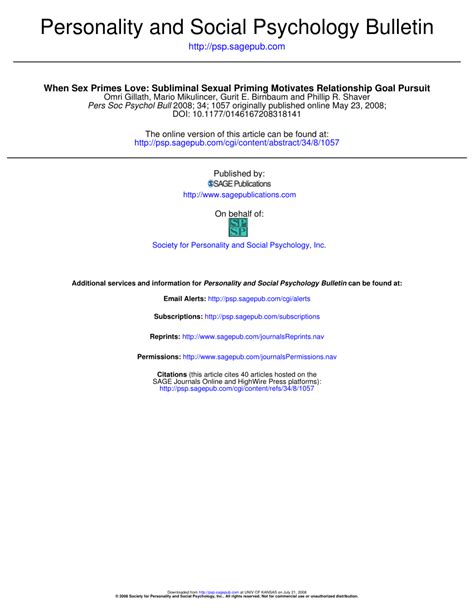 Pdf When Sex Primes Love Subliminal Sexual Priming Motivates