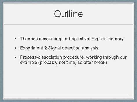 Psy 368 Human Memory Implicit Memory Outline Theories