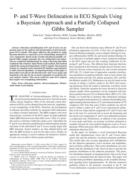 Pdf P And T Wave Delineation In Ecg Signals Using A Bayesian